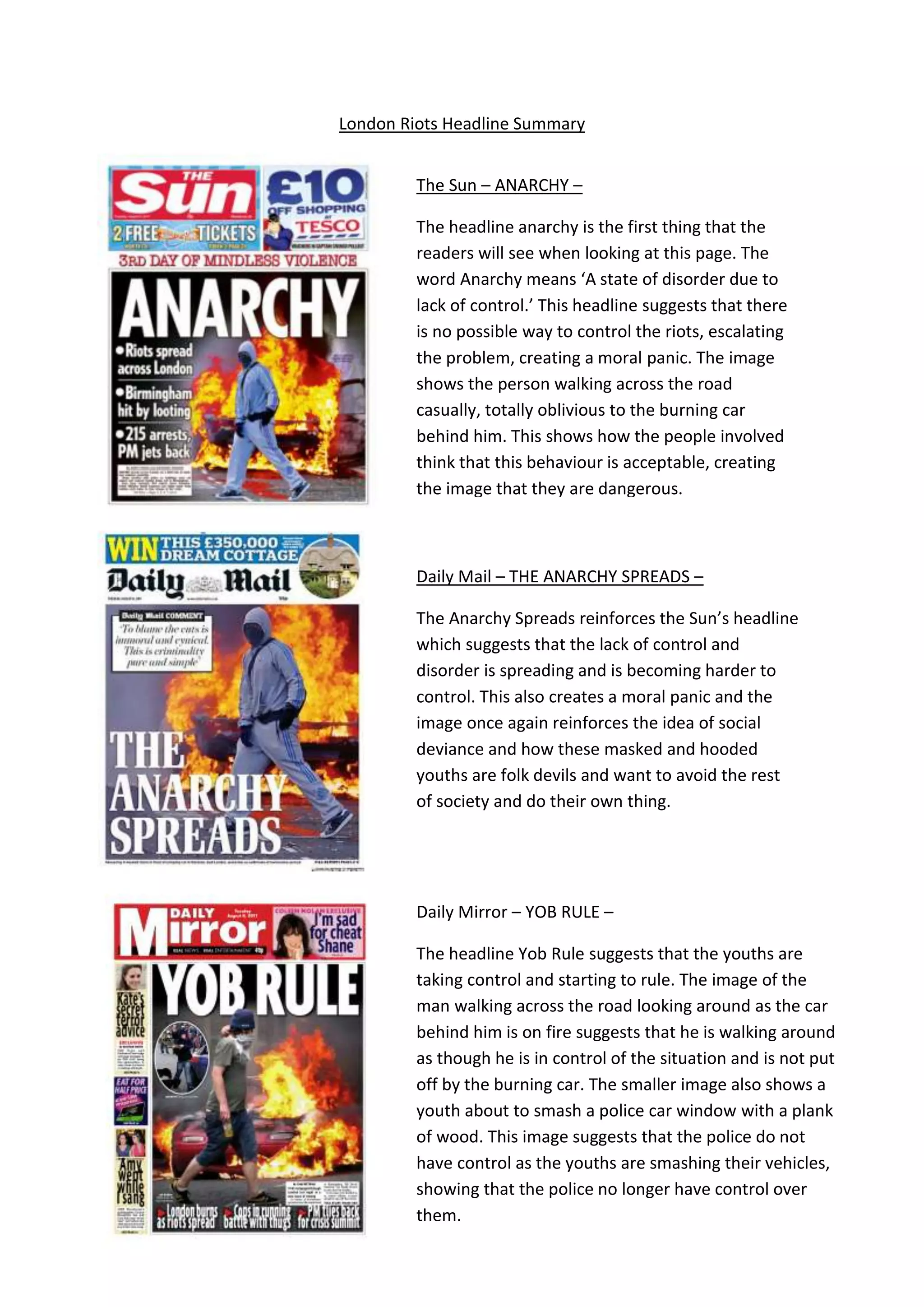 London riots headline summary | DOCX