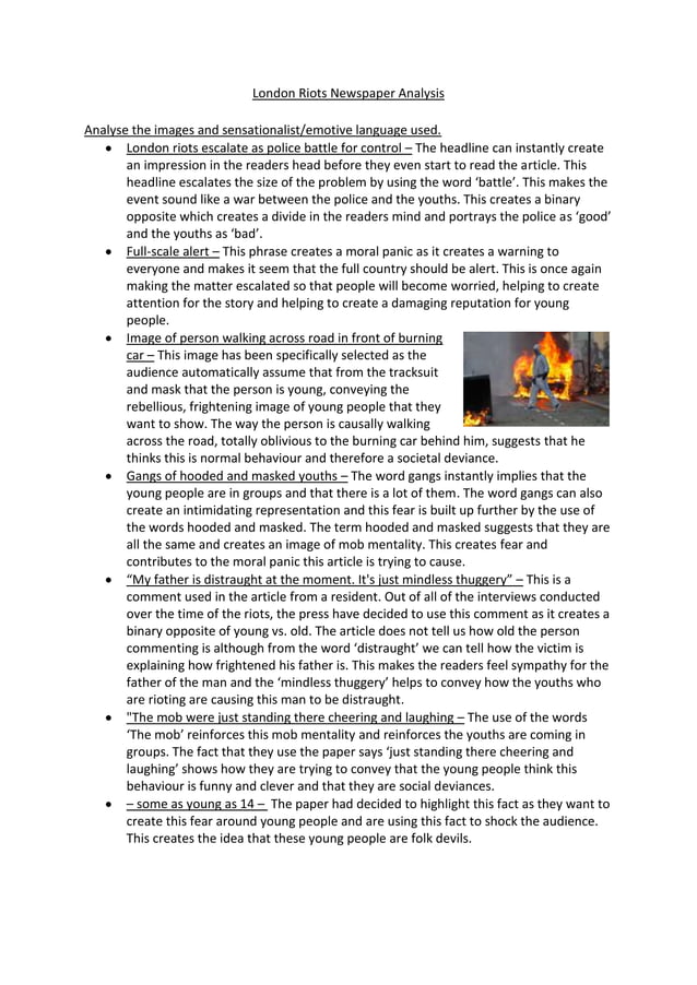 London riots newspaper analysis | DOCX