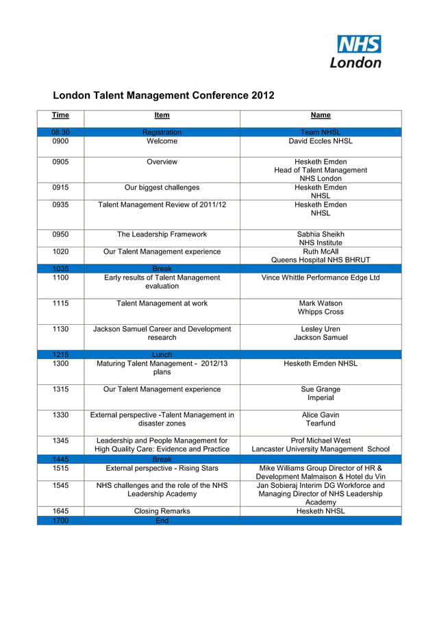 London talent management conference agenda | PDF | Human Resources ...