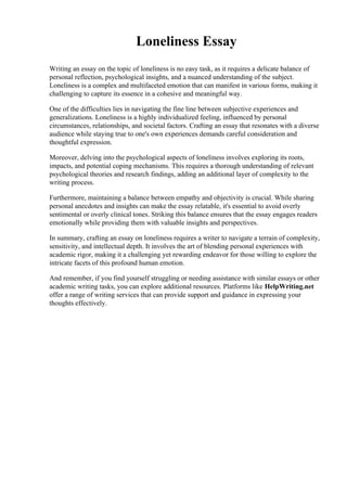 Loneliness Essay. Florida Agricultural and Mechanical University | PDF