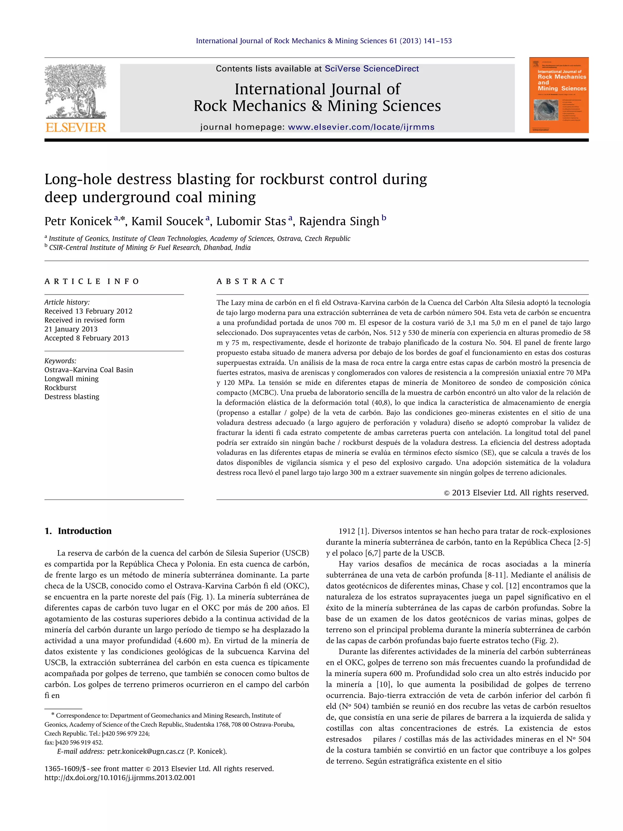 Long hole destress blasting for rockburst control during.. | PDF