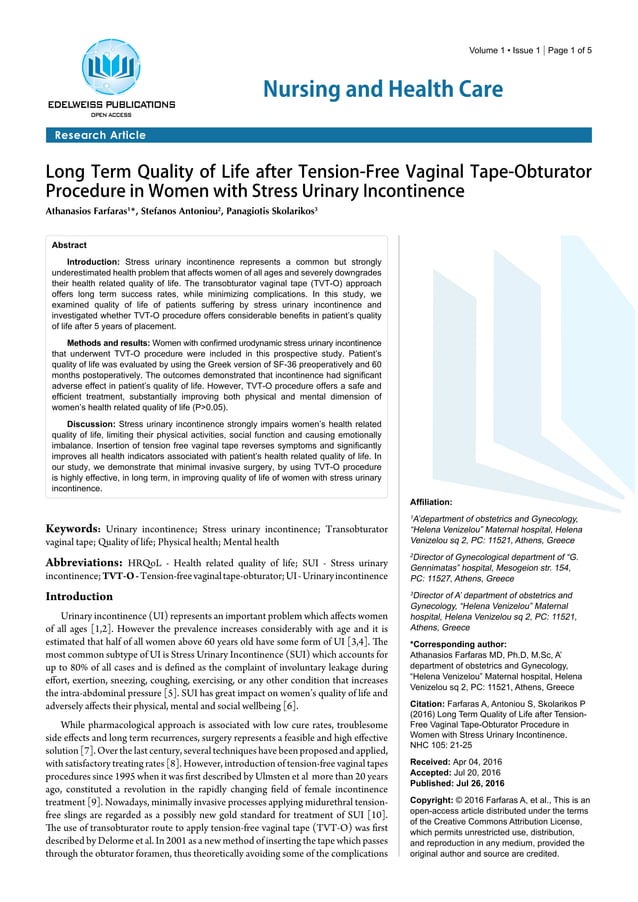 Long term-quality-life-tension-free-vaginal-tape-obturator-procedure ...
