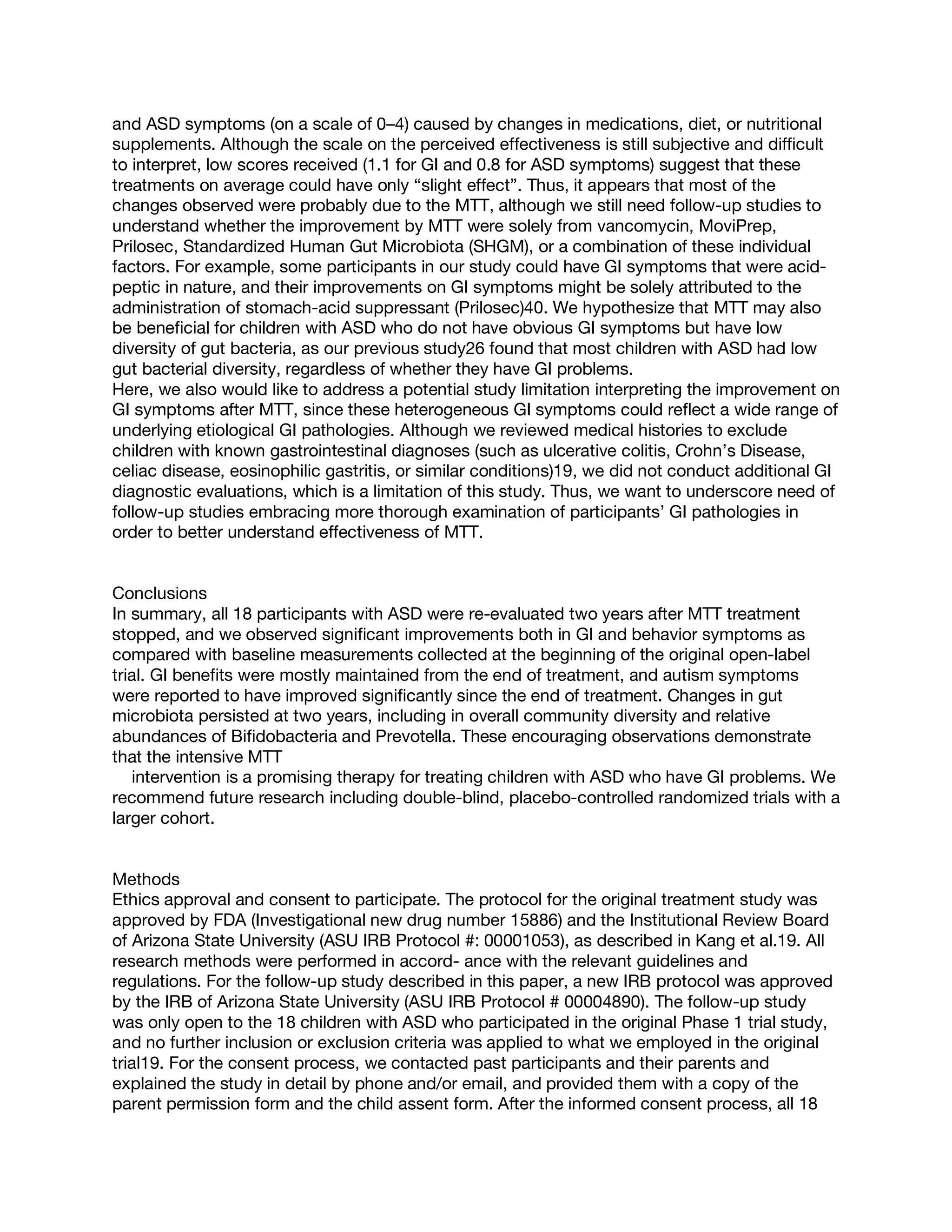 Long term benefit of microbiota transfer therapy on autism symptoms and ...