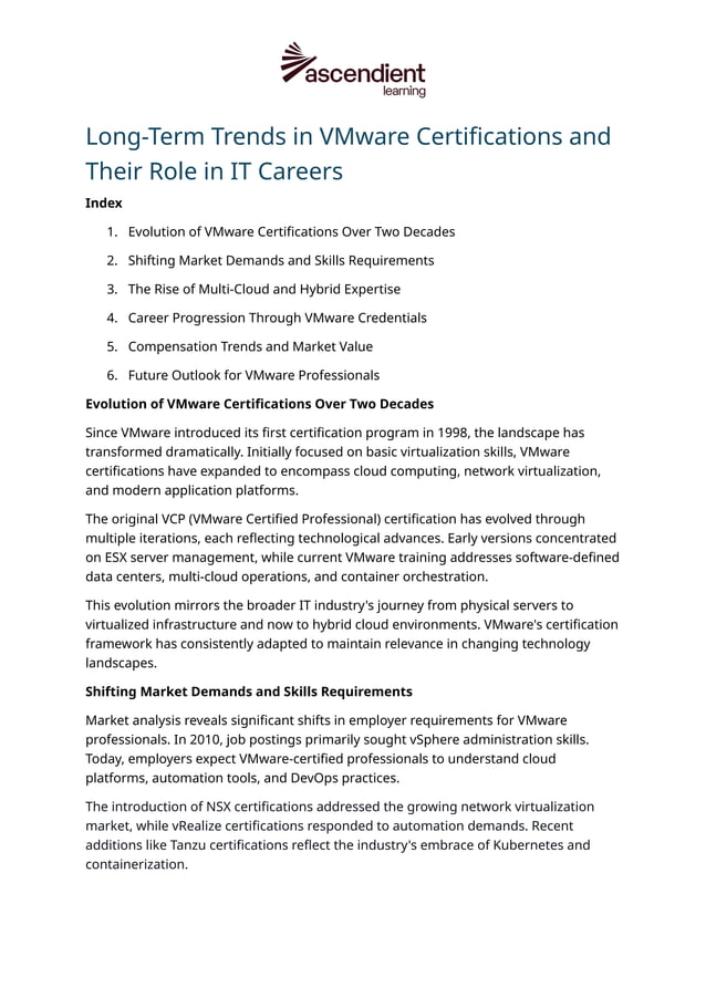 Long-Term Trends in VMware Certifications and Their Role in IT Careers | PDF