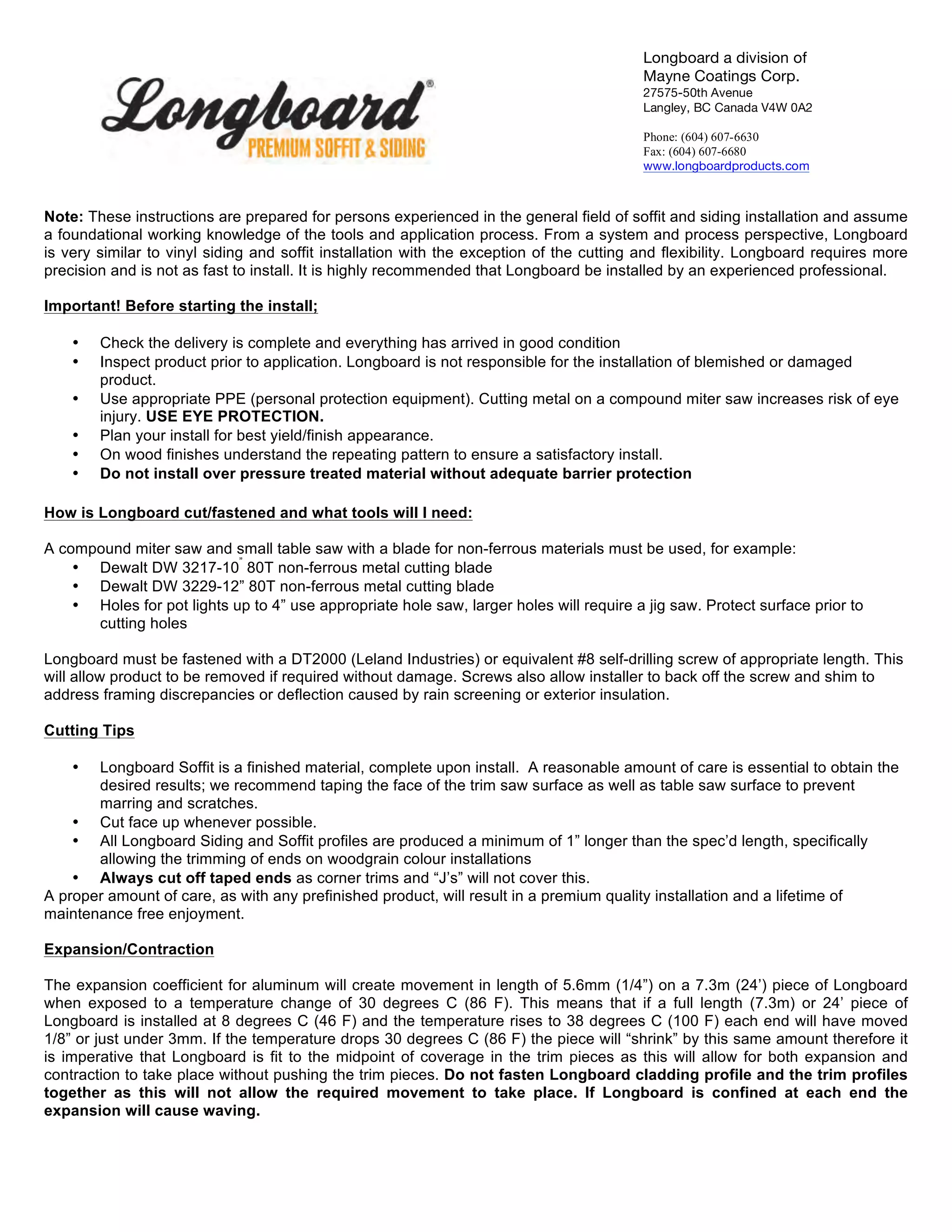 Longboard Installation Instructions | PDF