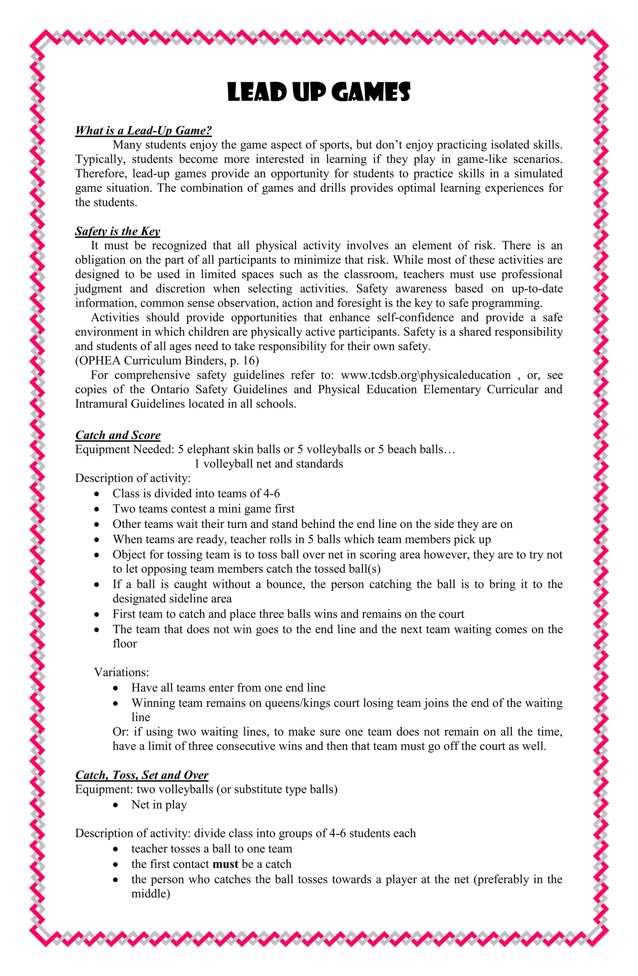 LEAD-UP GAMES for Different TEAM SPORTS | DOCX