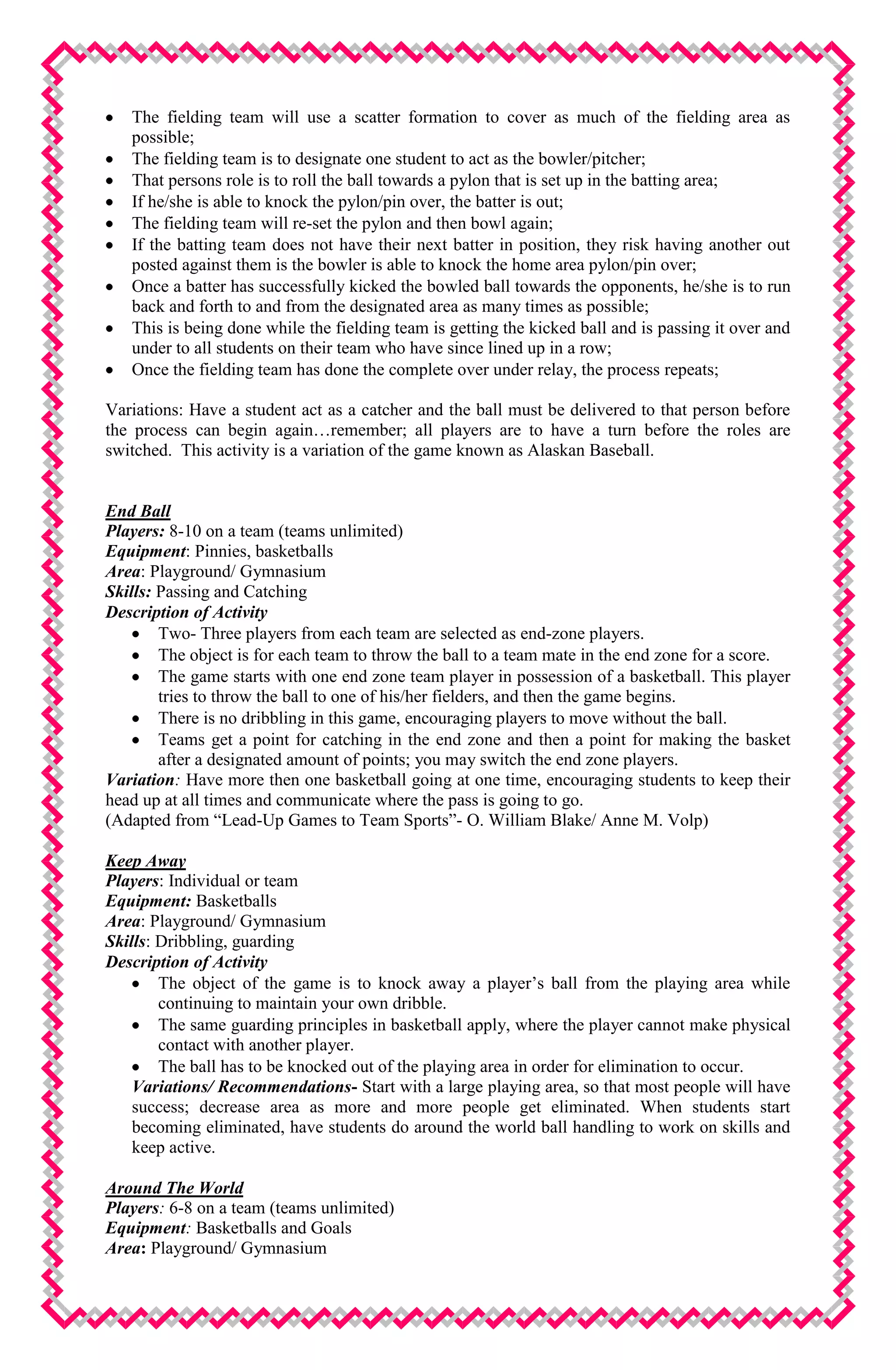 LEAD-UP GAMES for Different TEAM SPORTS | DOCX