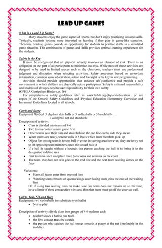 LEAD-UP GAMES for Different TEAM SPORTS | DOCX