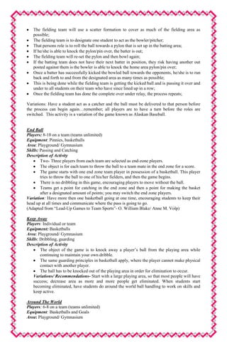 LEAD-UP GAMES for Different TEAM SPORTS | DOCX