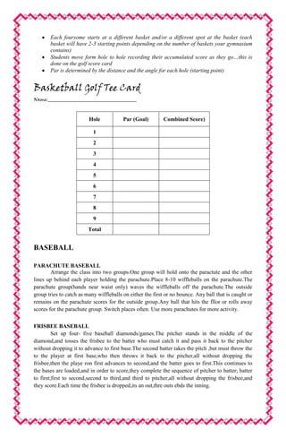 LEAD-UP GAMES for Different TEAM SPORTS | DOCX