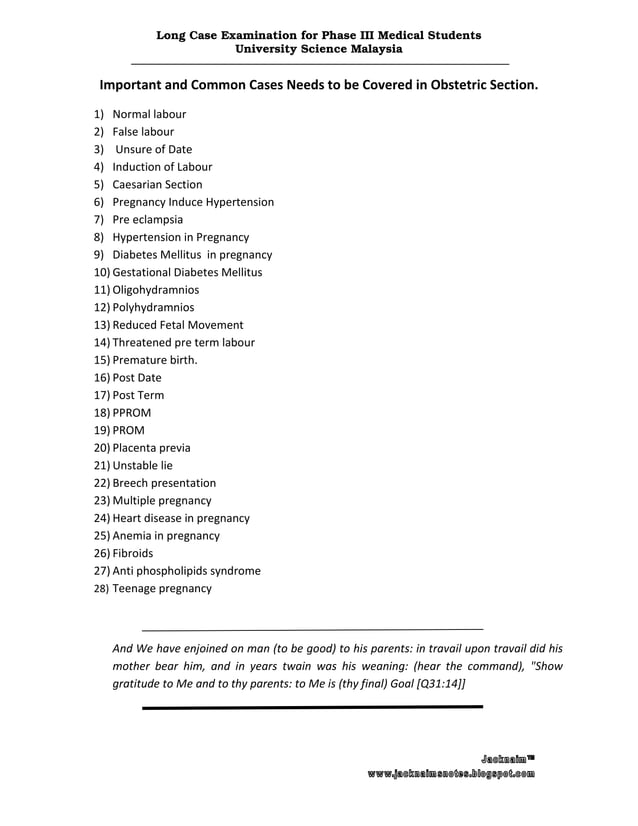 Long case examination for phase iii medical students usmkk | PDF ...