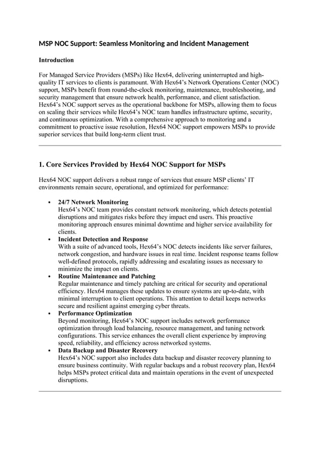 MSP NOC Support: Seamless Monitoring and Incident Management | PDF