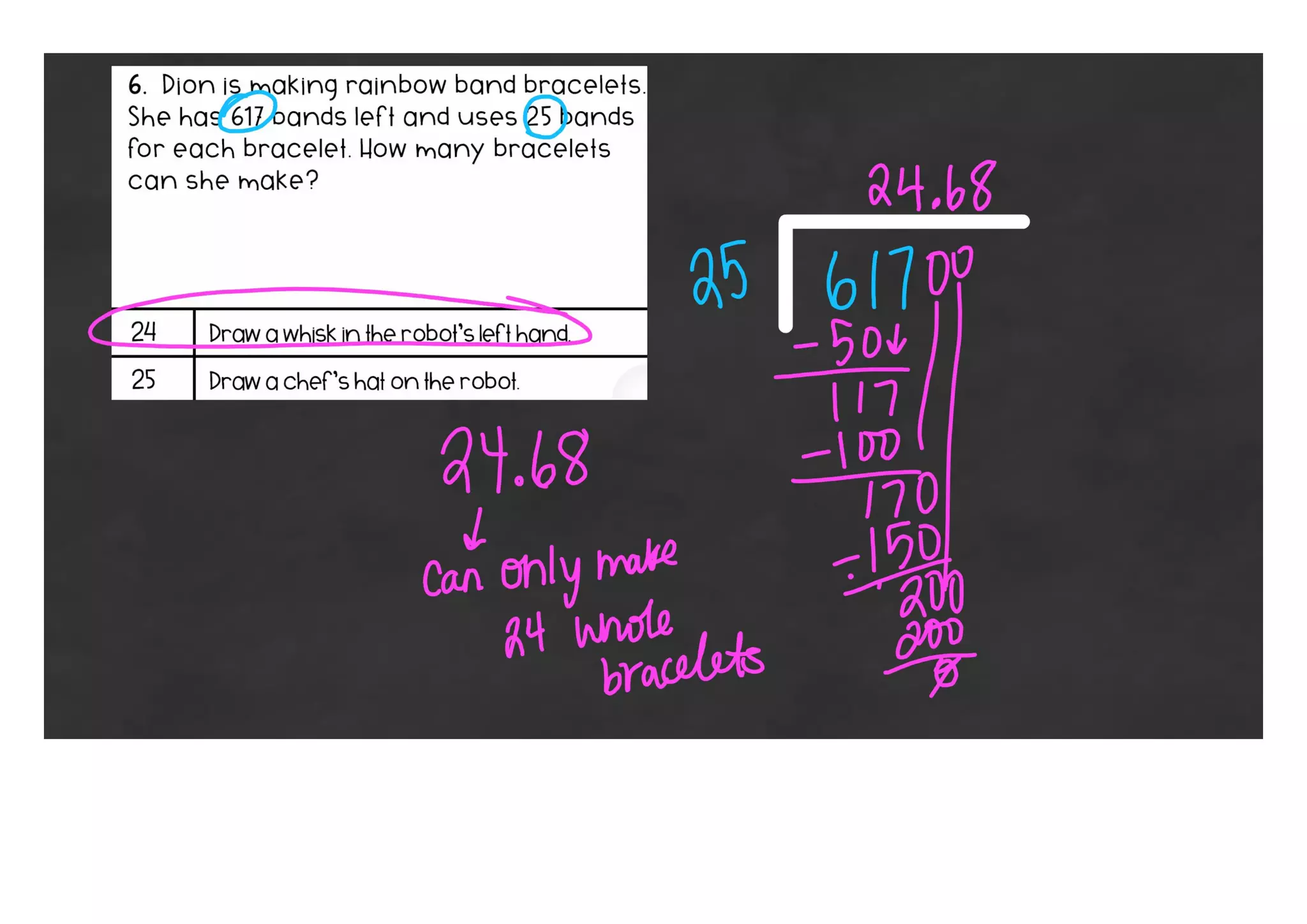 Long division word problems color sheet worked out prowise | PPT