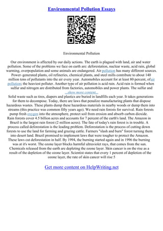 Long Essay On Environmental Pollution | PDF