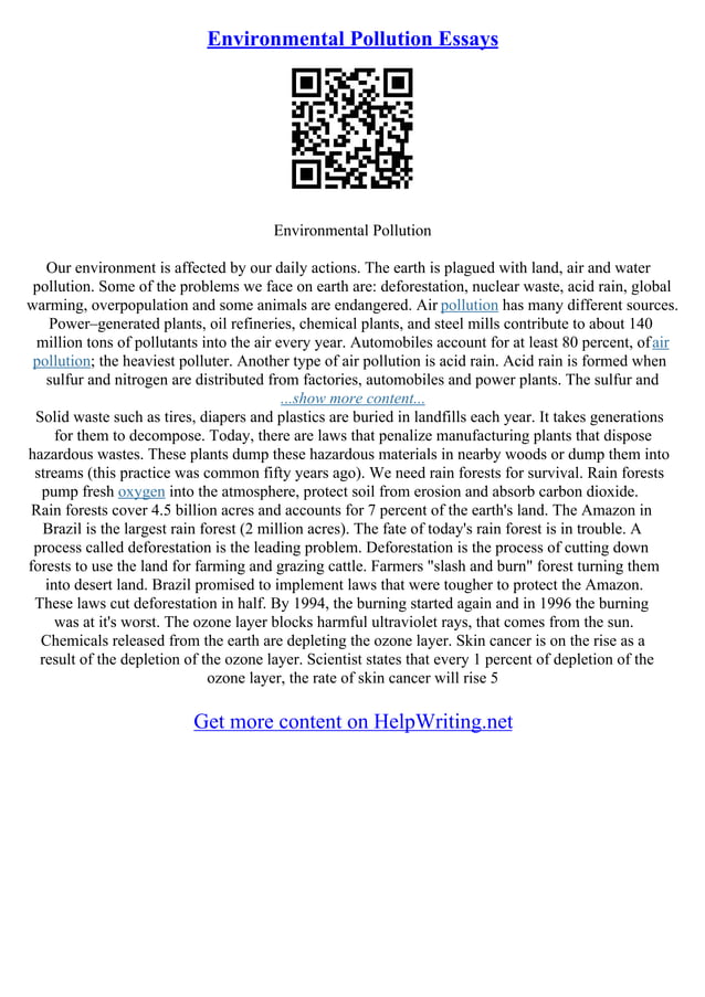 Long Essay On Environmental Pollution | PDF