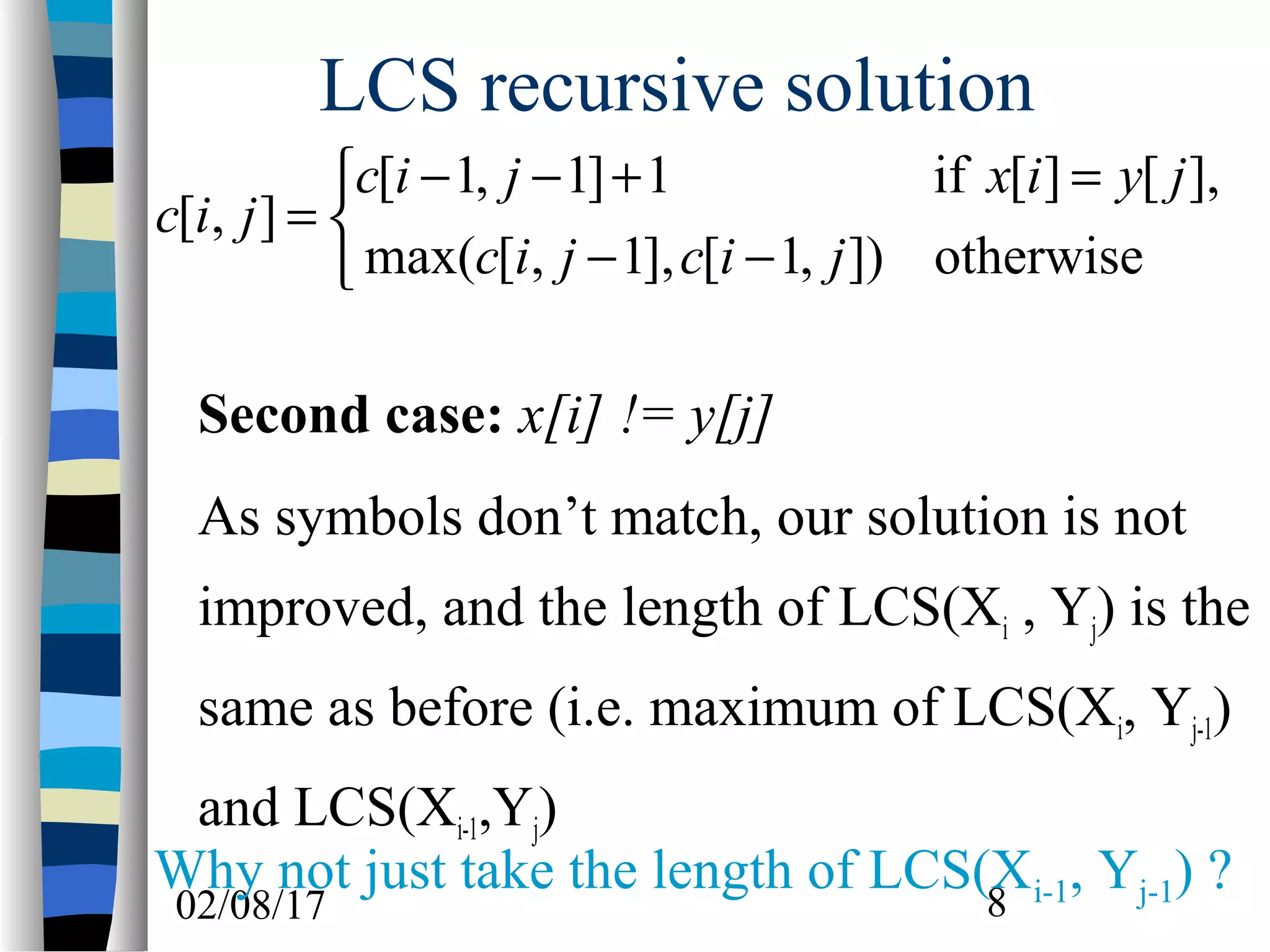Longest common subsequences in Algorithm Analysis | PPT | Programming Languages | Computing