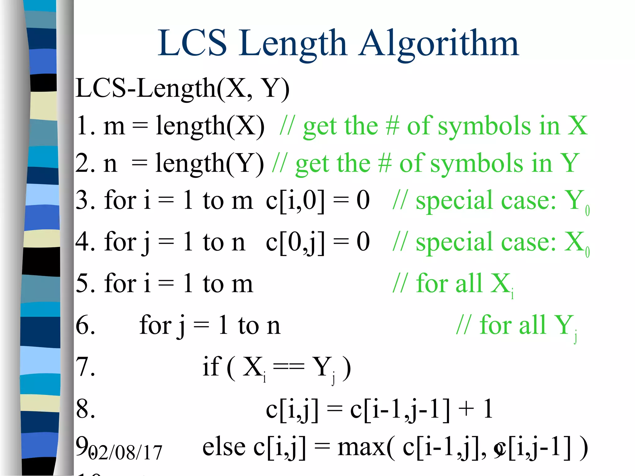 Longest common subsequences in Algorithm Analysis | PPT