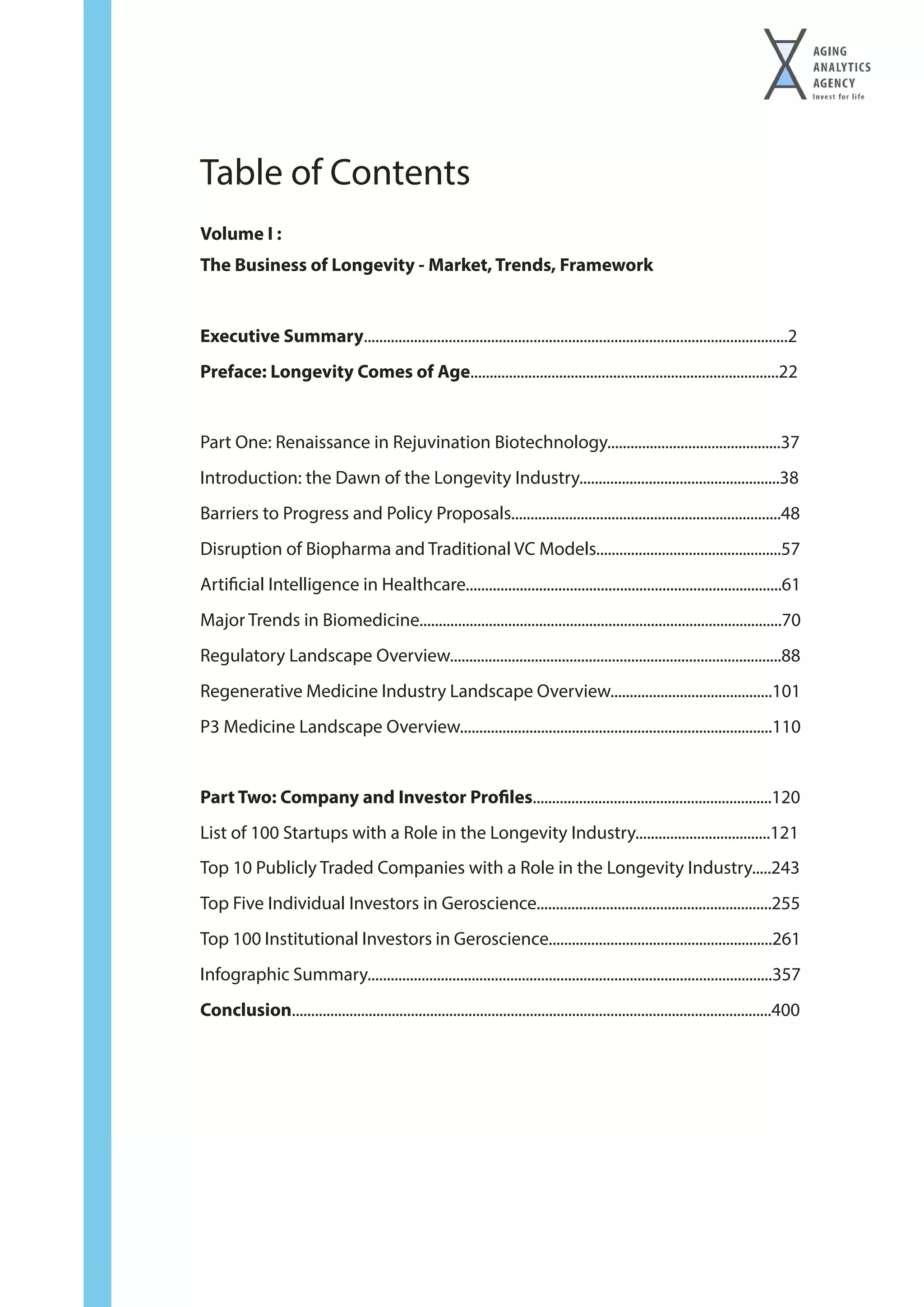 Longevity industry landscape overview volume 1 - executive summary | PDF