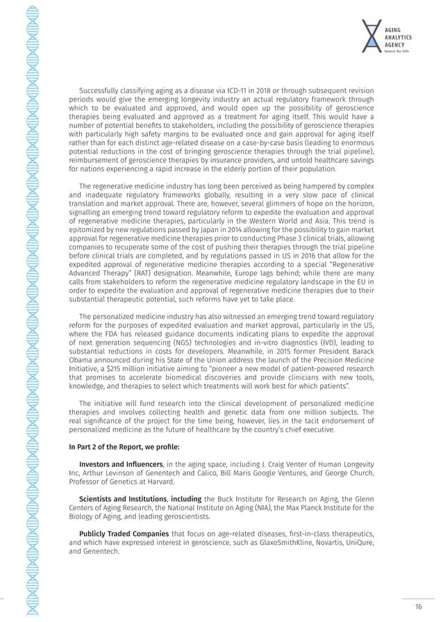 Longevity industry landscape overview volume 1 - executive summary | PDF