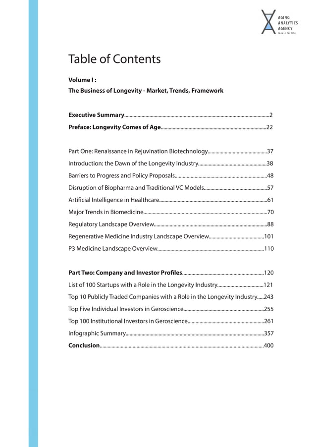 Longevity industry landscape overview volume 1 - executive summary | PDF