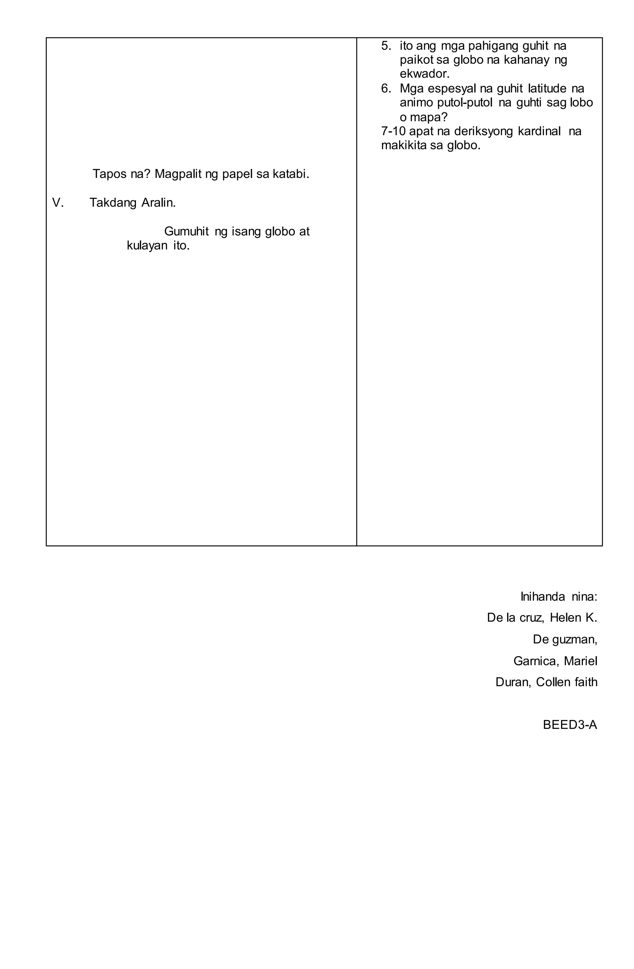 MGA ESPESYAL NA GUHIT SA GLOBO | DOCX