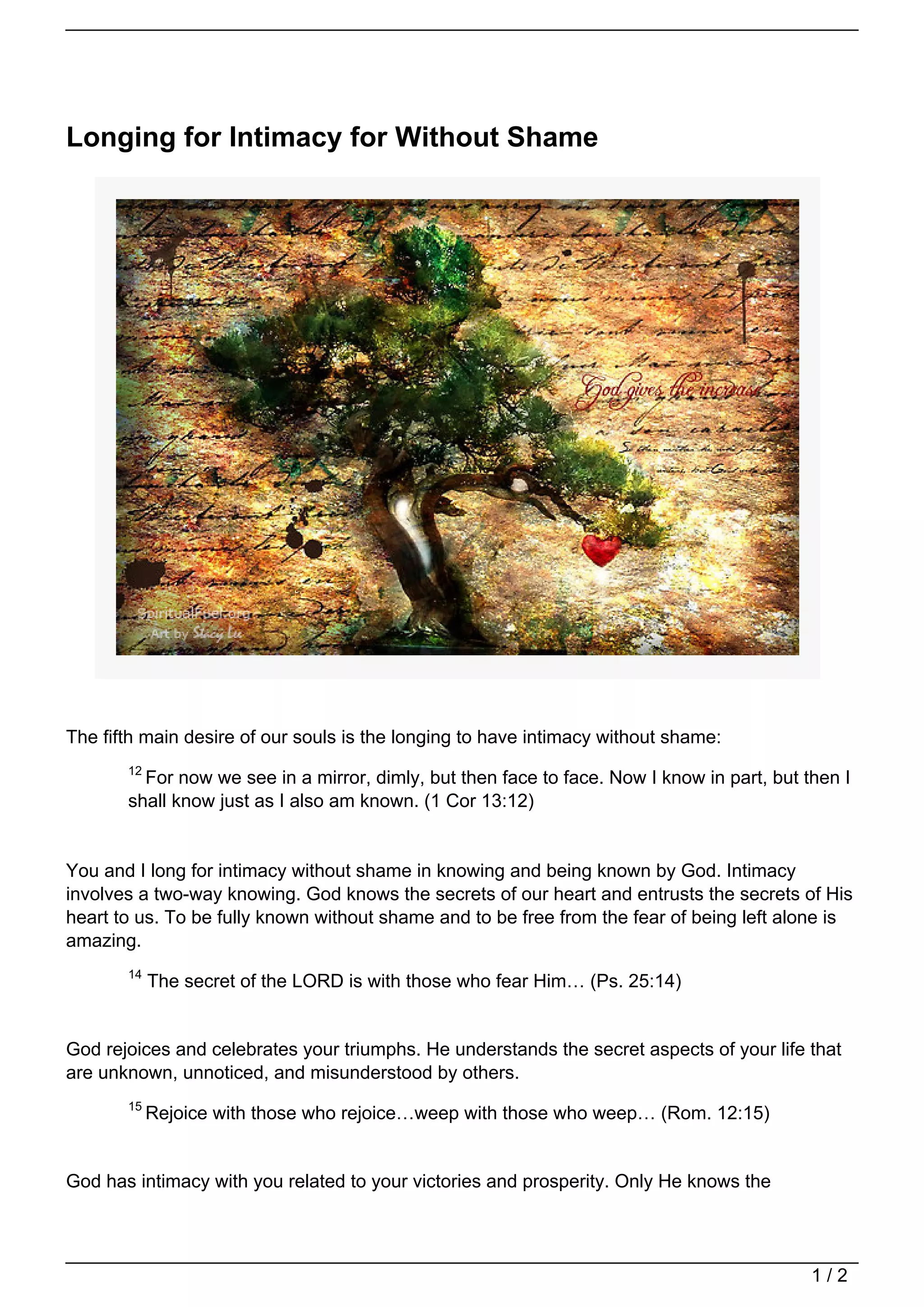 Longing for Intimacy for Without Shame | PDF