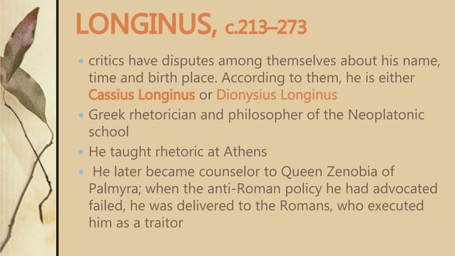 Longinus | PPTX | Books and Literature