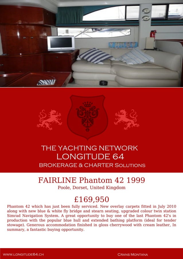 FAIRLINE Phantom 42, 1999, £169,950 For Sale Yacht Brochure. Presented ...