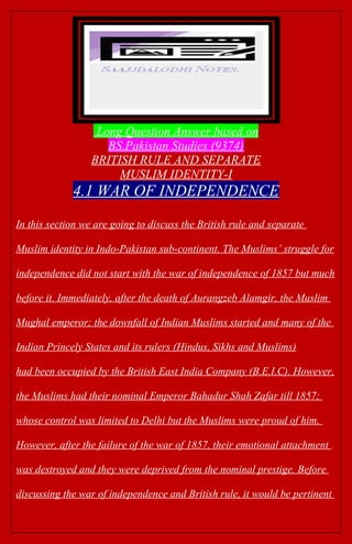 Long question answer based on BS Pak.Std Chapter 4part 4.1 in Eng ...