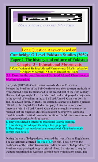 Long Question Answer based on Cambridge O Level Pakistan Studies (2059 ...
