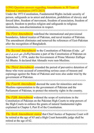 LONG Question answers regarding Amendments in 50 Years of Pakistan ...