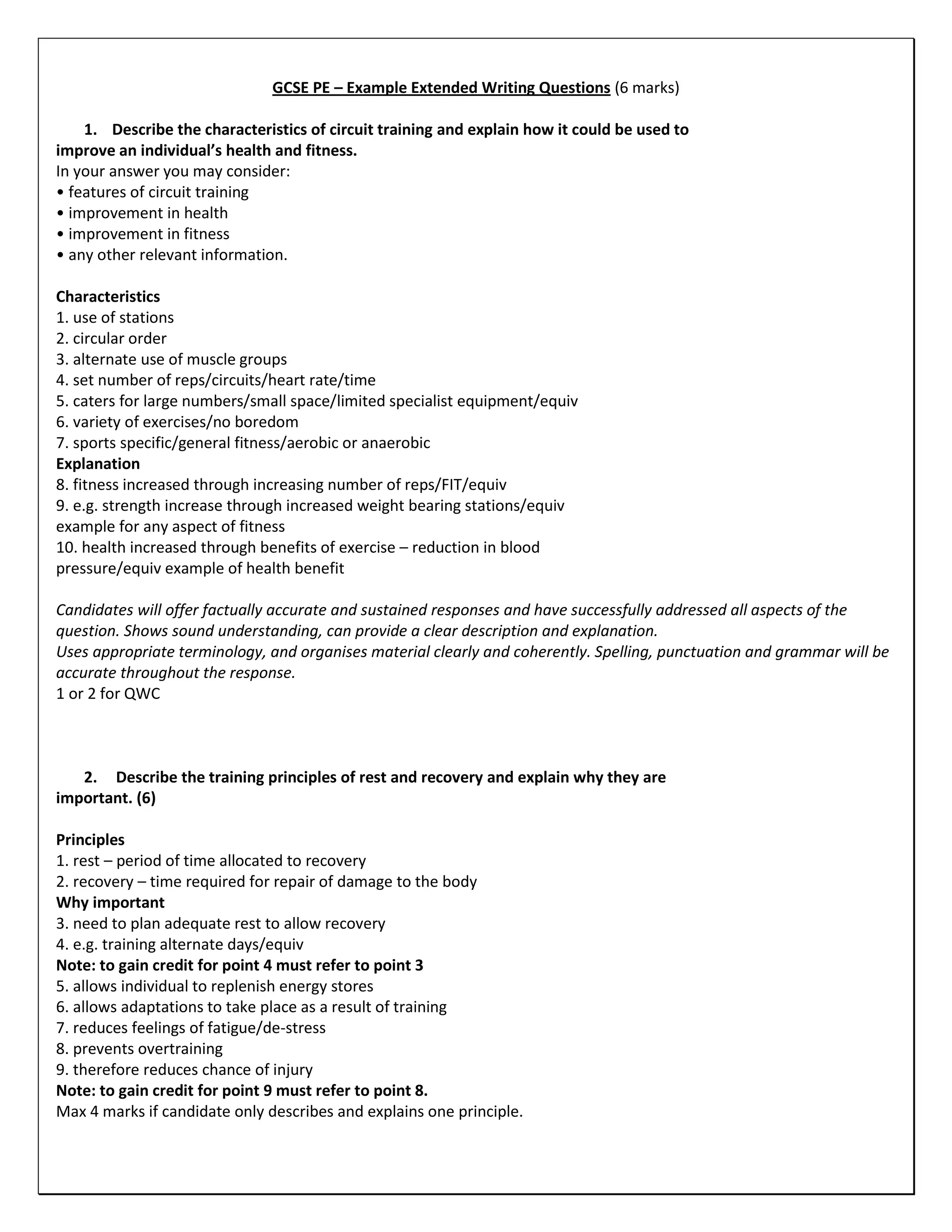 Long Question Mark Scheme | DOCX