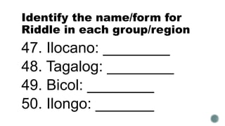 Pre-colonial and Spanish Period Philippine Literature Long Quiz 1.pptx