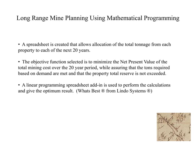 Long Range Mine Planning Using Mathematical Programming | PPT