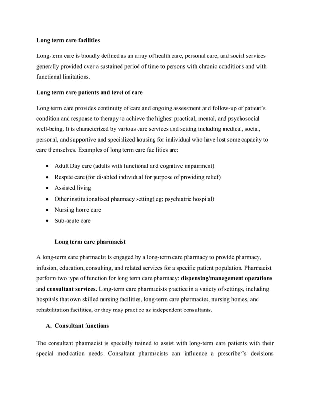 Long Term Care Facilities Pdf