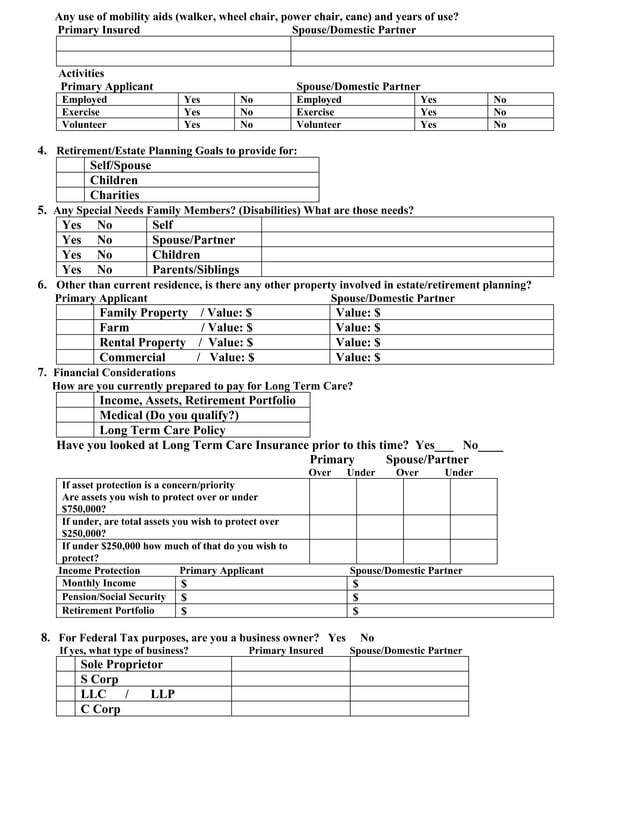 Long Term Care Needs Evaluation | PDF