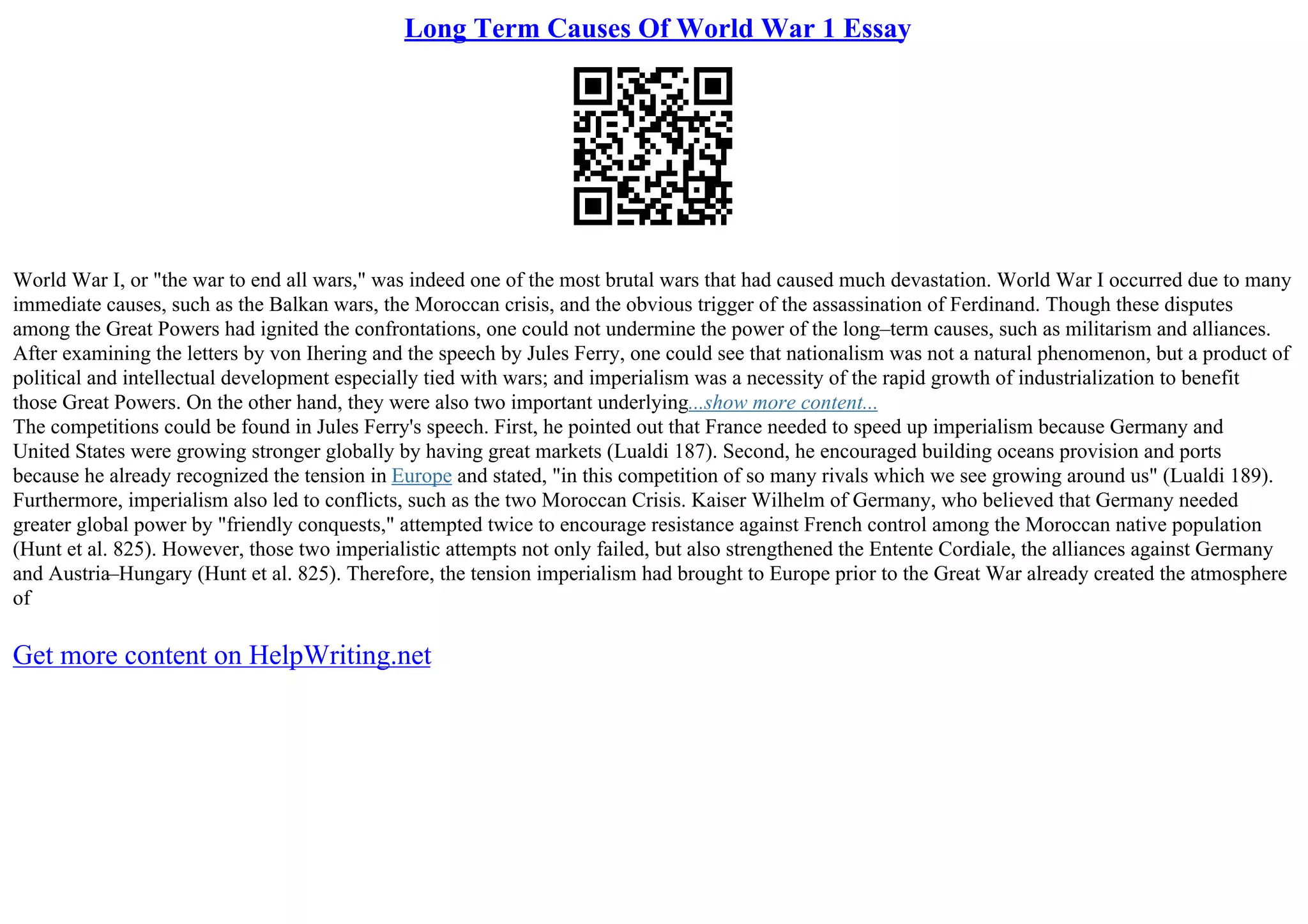 Long Term Causes Of World War 1 Essay | PPT