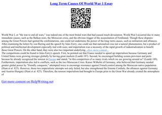 Long Term Causes Of World War 1 Essay | PDF