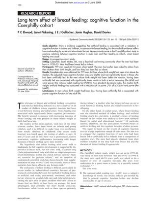 Long Term Effect Of Breast Feeding Cognitive Function In The Caerphilly ...