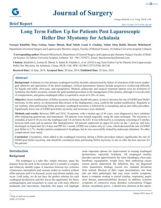 Long term follow up for patients post laparoscopic Heller dor myotomy ...