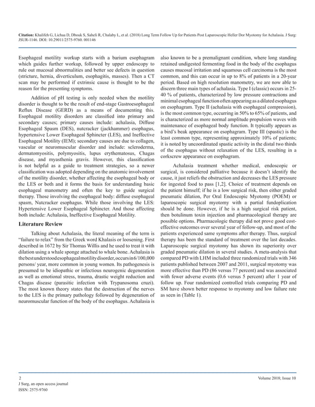 Long term follow up for patients post laparoscopic Heller dor myotomy ...