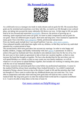 Long Term Goals Essay | PDF | Undergraduate Education | College Education