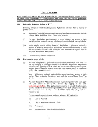 Long term VISAs - Granted by Indian Government | PDF
