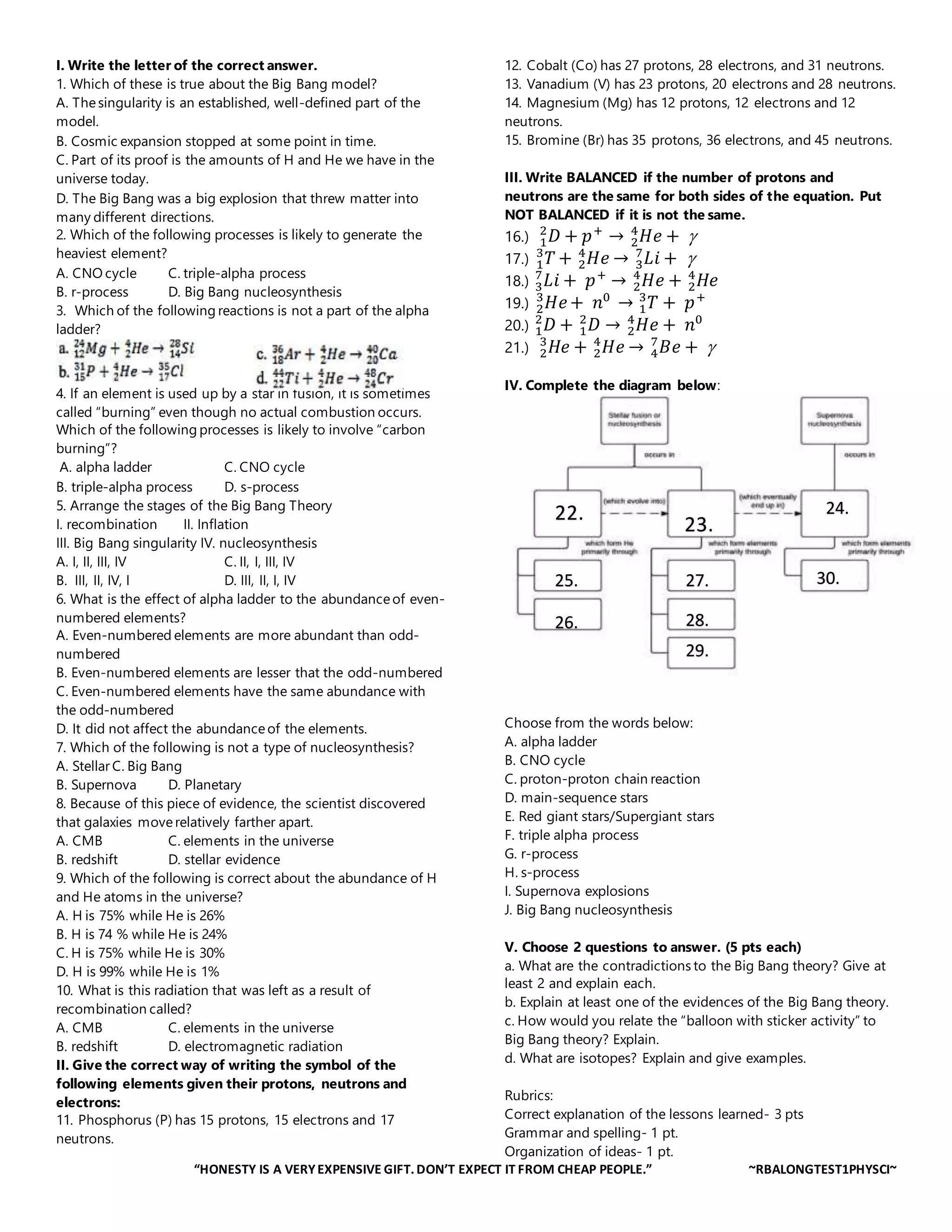 Long test in physical science | DOCX