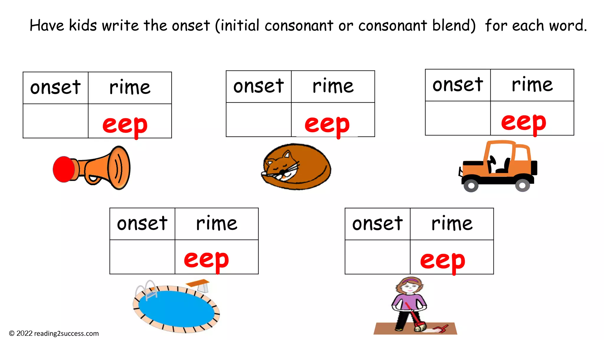 Long Vowel Onset-Rimes: ail, ake, eat, eep, ide, ine, oat, ose & ue. # ...