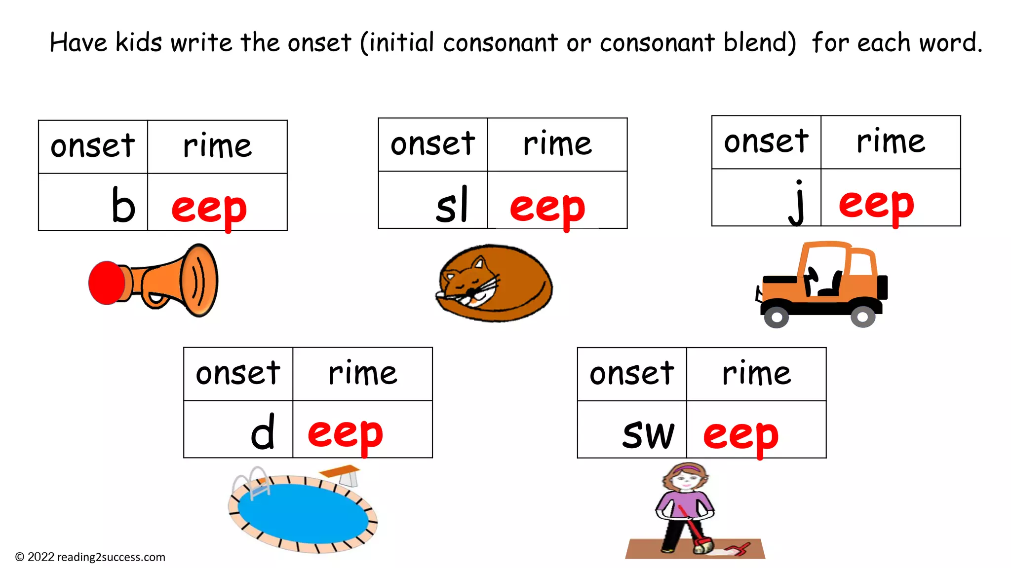 Long Vowel Onset-Rimes: ail, ake, eat, eep, ide, ine, oat, ose & ue. # ...