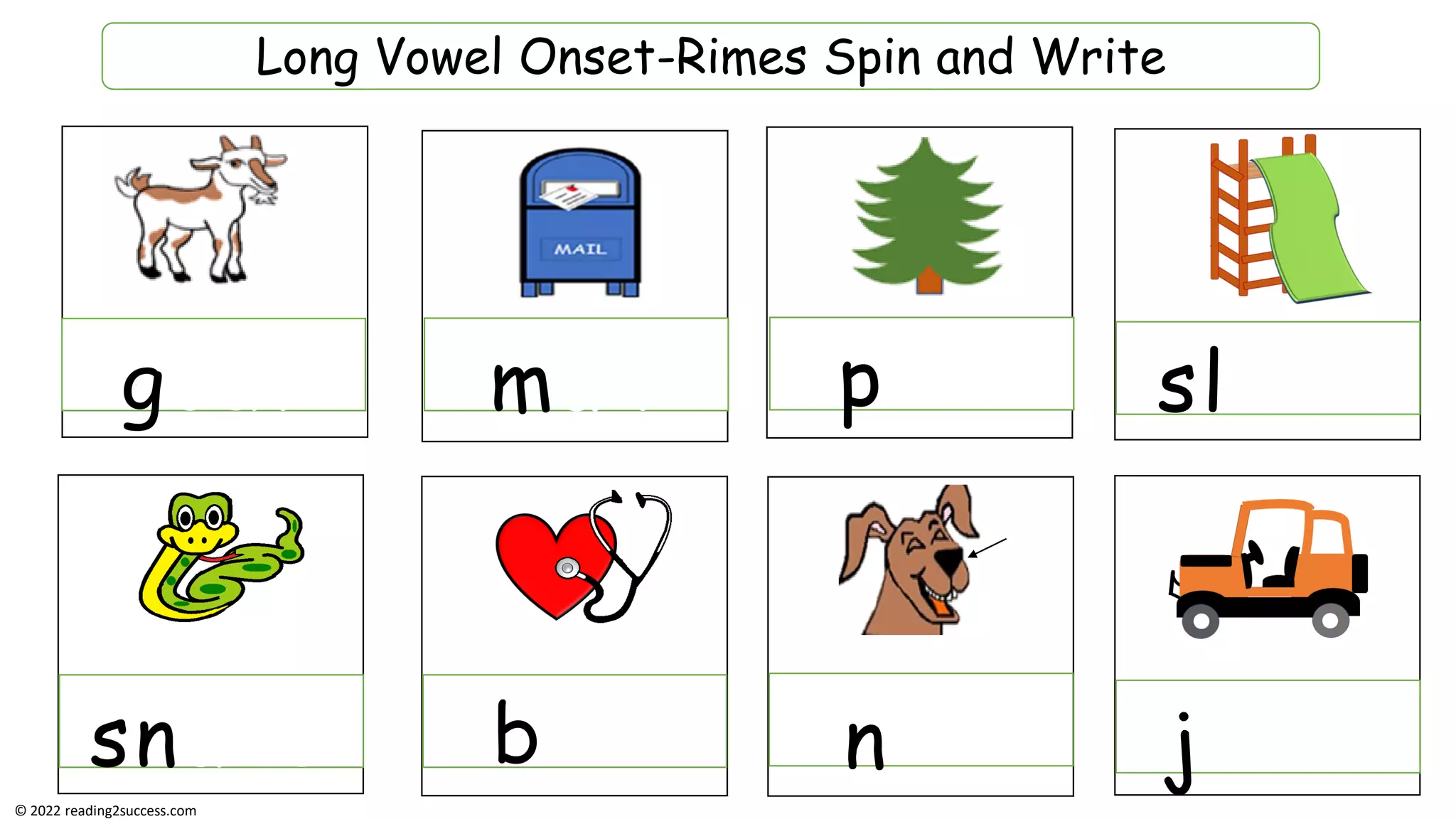 Long Vowel Onset-Rimes: ail, ake, eat, eep, ide, ine, oat, ose & ue. # ...