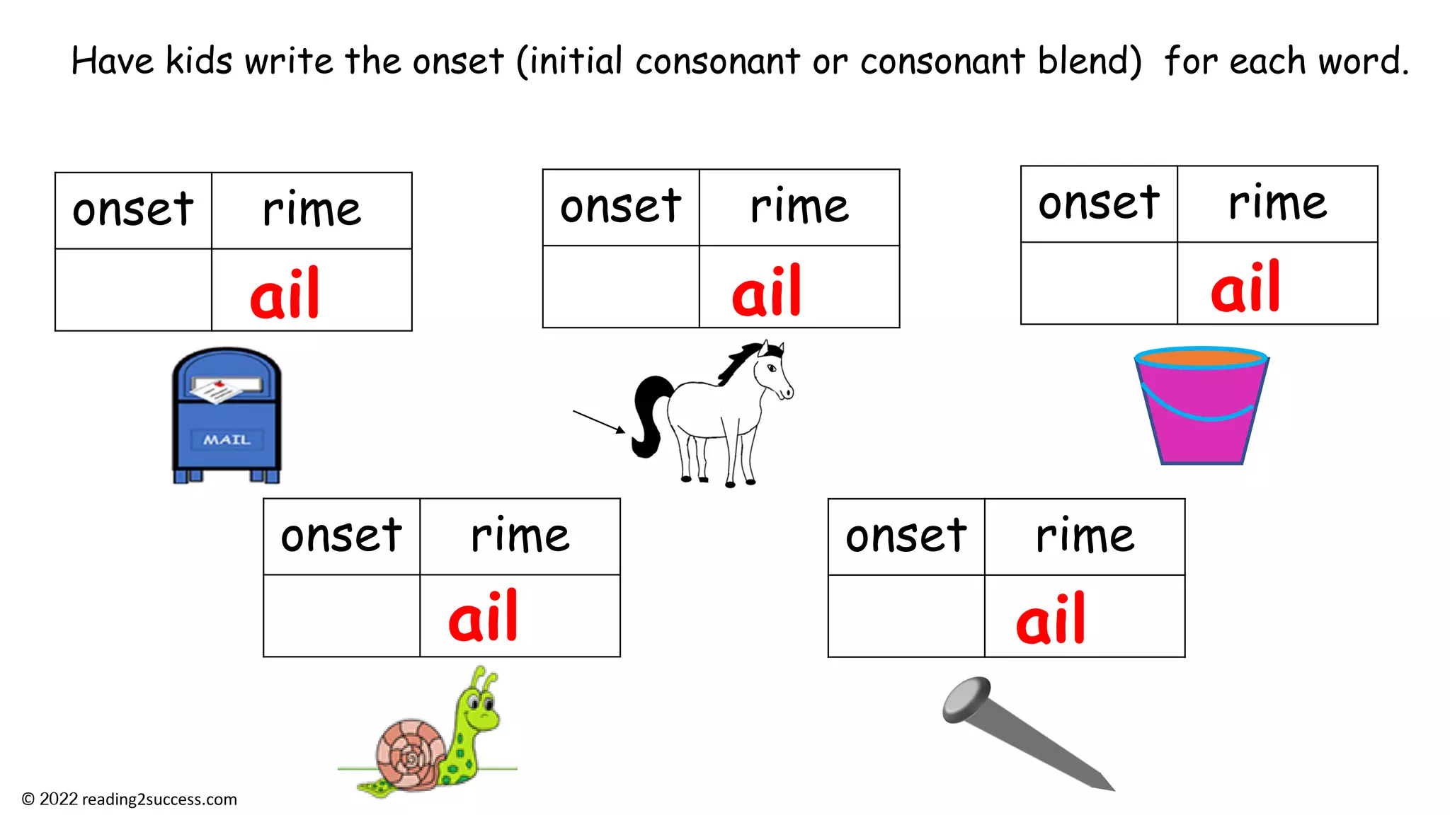 Long Vowel Onset-Rimes: ail, ake, eat, eep, ide, ine, oat, ose & ue. # ...