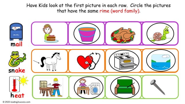 Long Vowel Onset-Rimes: ail, ake, eat, eep, ide, ine, oat, ose & ue. # ...
