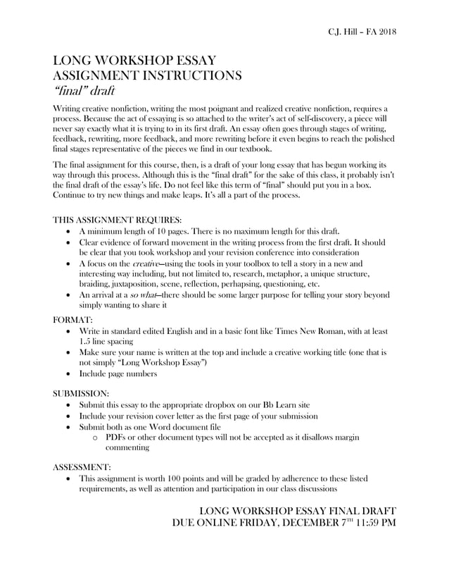 Long workshop essay final assignment sheet | PDF
